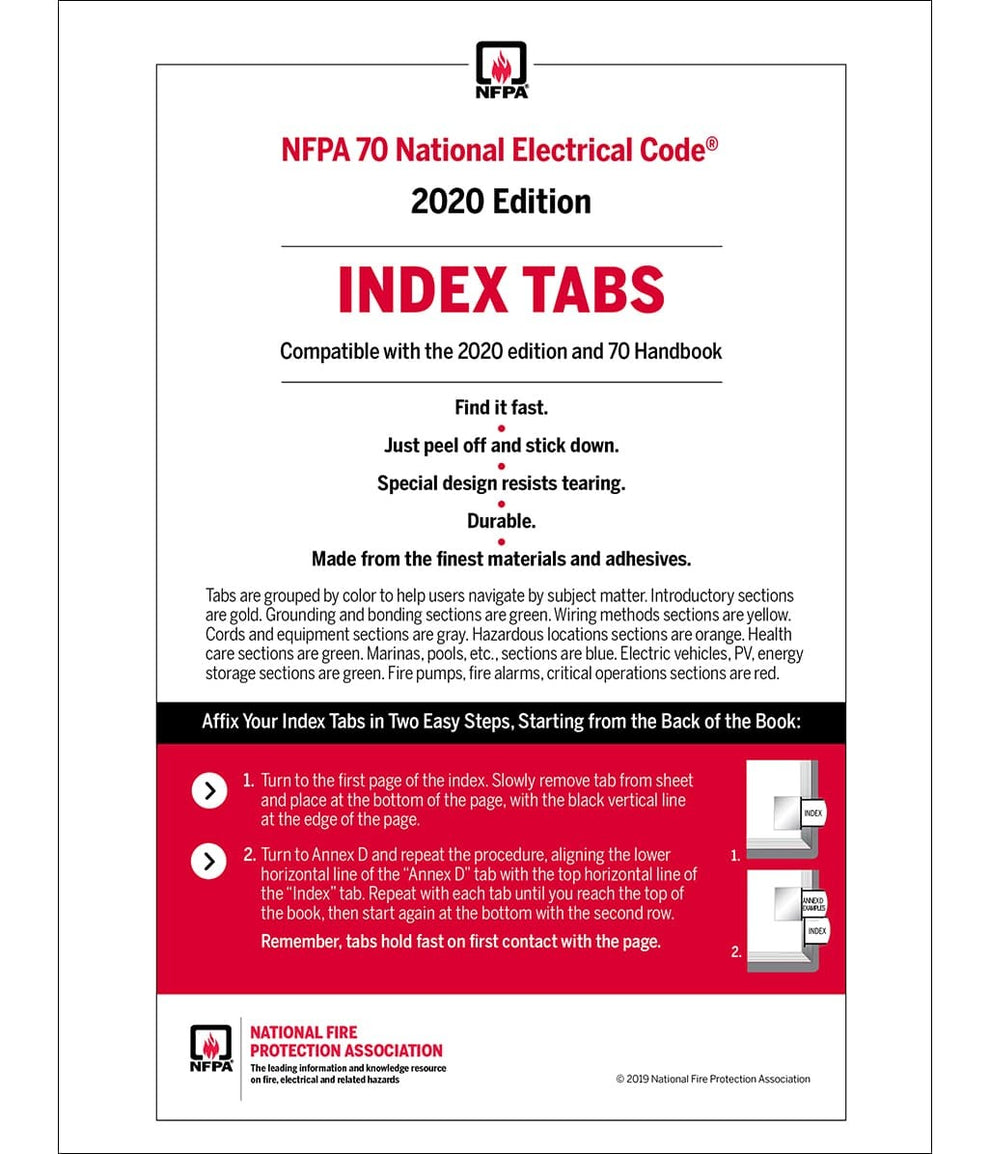 2020 NFPA 70 National Electrical Code NEC Tabs - Authentic NFPA ...